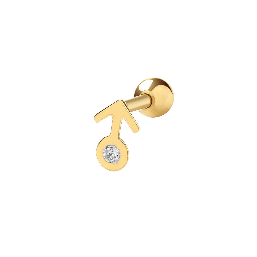 9ct Yellow Gold Planet Mars Symbol Cz Helix Cartilage 6mm Bar Single ...