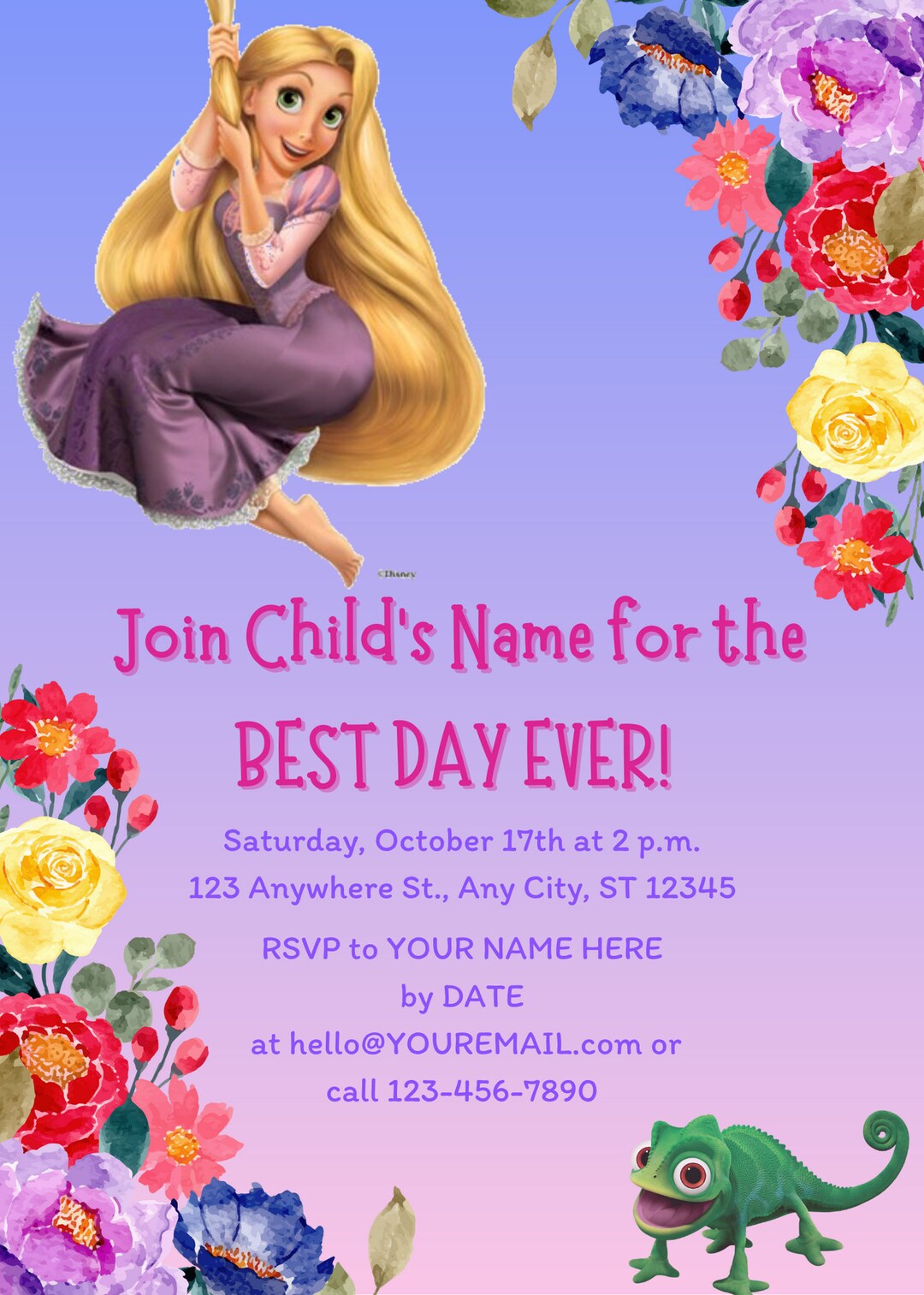 Customizable Tangled Birthday Invitation, Digital Download, Rapunzel ...