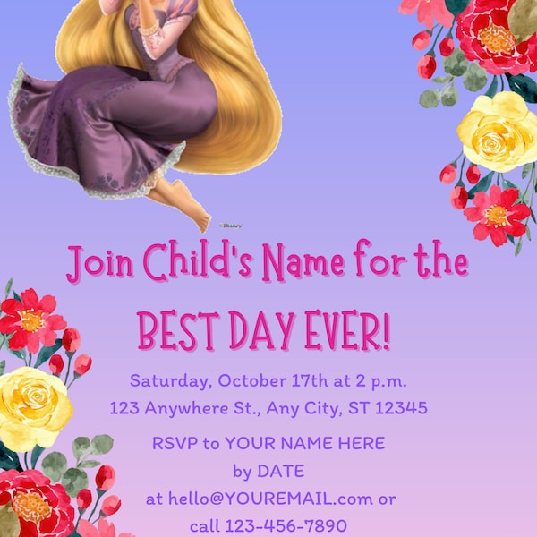 Customizable Tangled Birthday Invitation, Digital Download, Rapunzel ...
