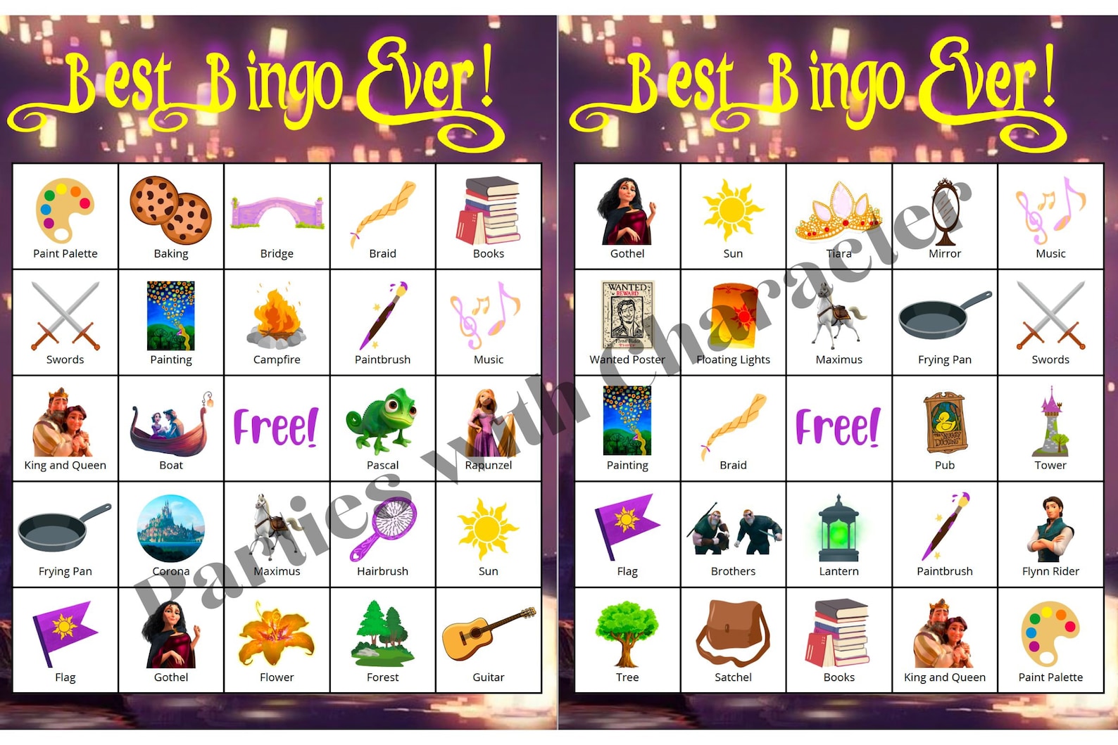 Tangled-themed Best Bingo Ever! Game | Rapunzel Birthday Party | Kids ...