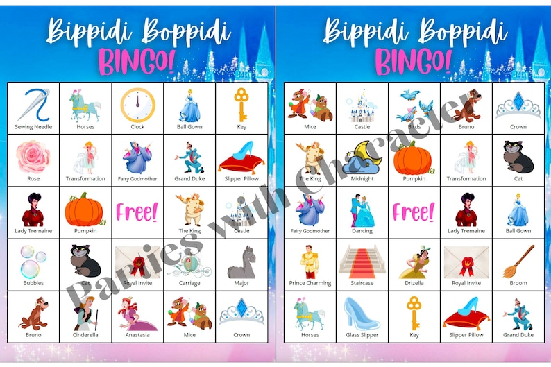 Bippidi Boppidi Bingo - Cinderella Themed Bingo Game for Kids Parties ...