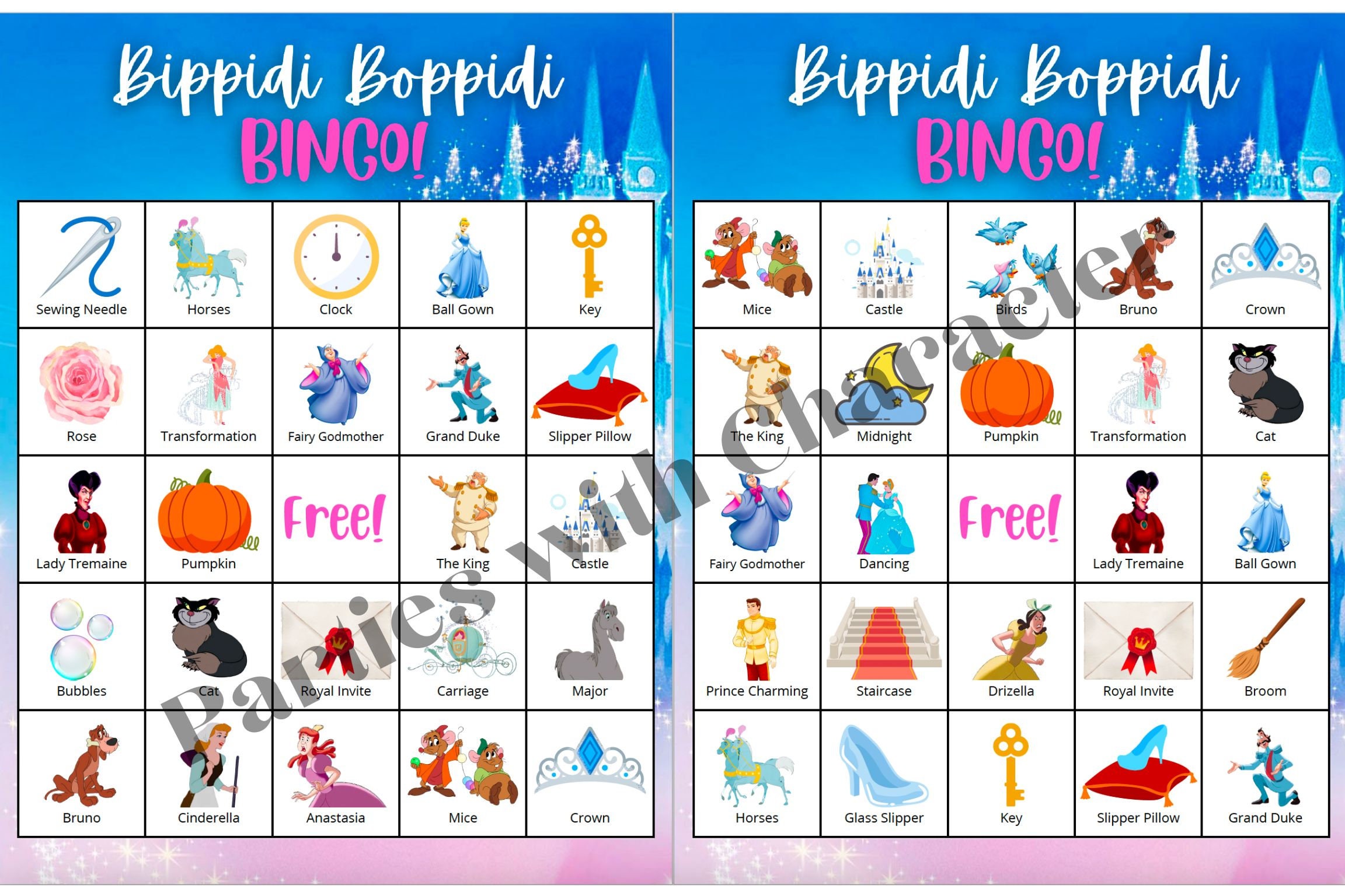 Bippidi Boppidi Bingo - Cinderella Themed Bingo Game for Kids Parties ...