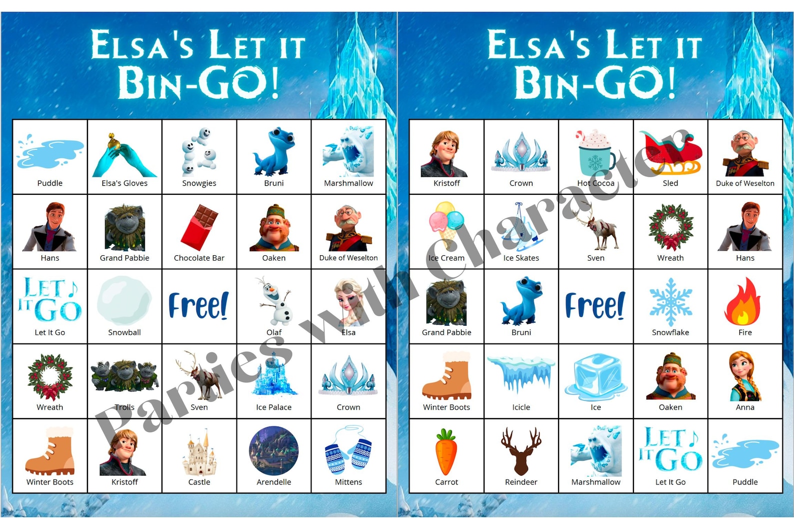 Elsa's Let It Bin-go Game - Frozen-themed Bingo for Kids Parties ...