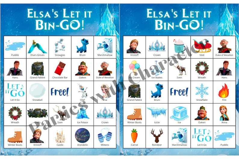 Elsa's Let It Bin-go Game - Frozen-themed Bingo for Kids Parties ...