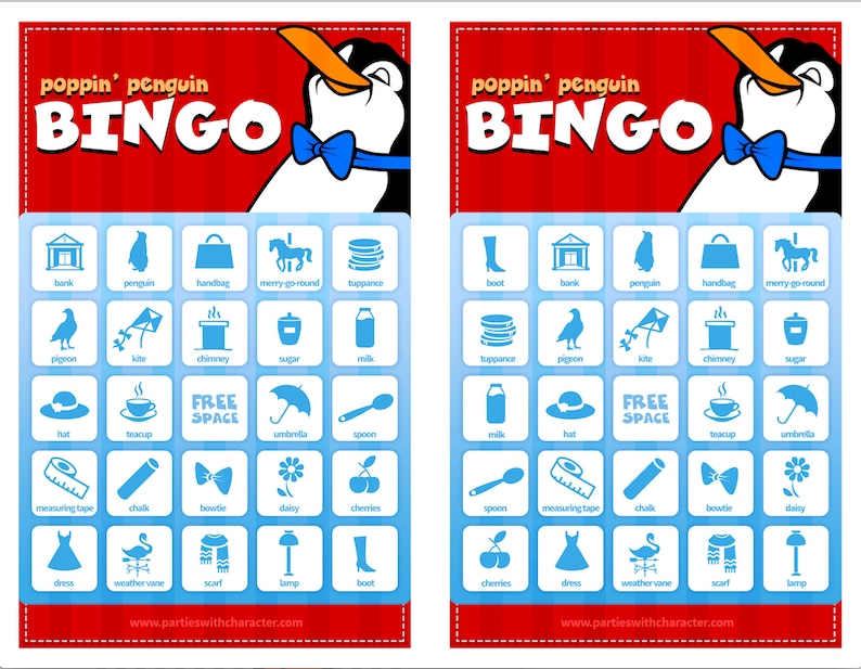 Mary Poppins Party Game / Poppin Penguin Bingo Archivo digital - Etsy ...