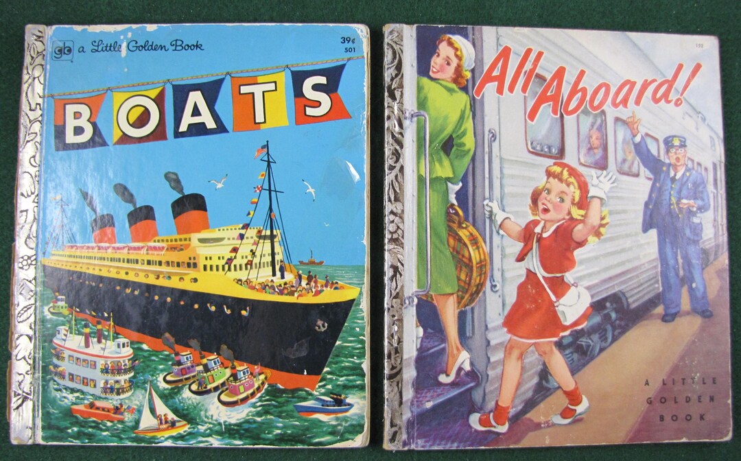 All Aboard! & Boats // 1950's-70's 2 Little Golden Books ...