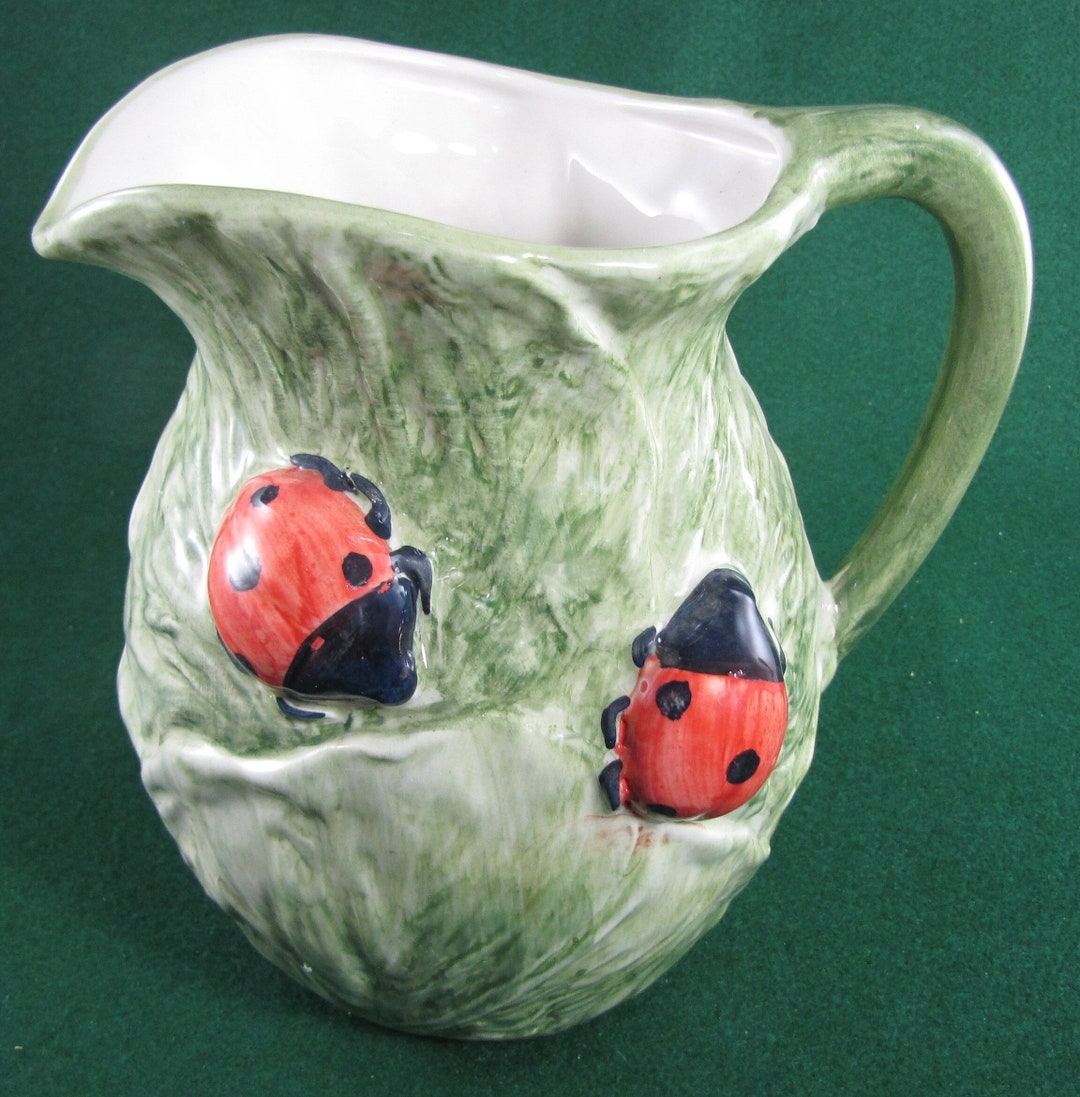 Italian Majolica Cabbage Pitcher W Ladybug Raised Relief // Valli ...