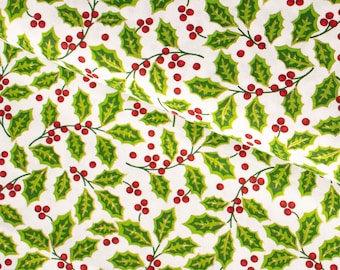 Holly Fabric Christmas Holly and Berries on Creme by Heleen - Etsy