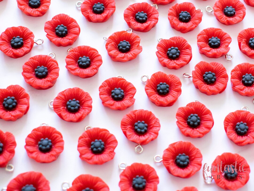 Red Poppy Flower Charms 3D Pendants Jewellery Earrings Bracelets Key ...