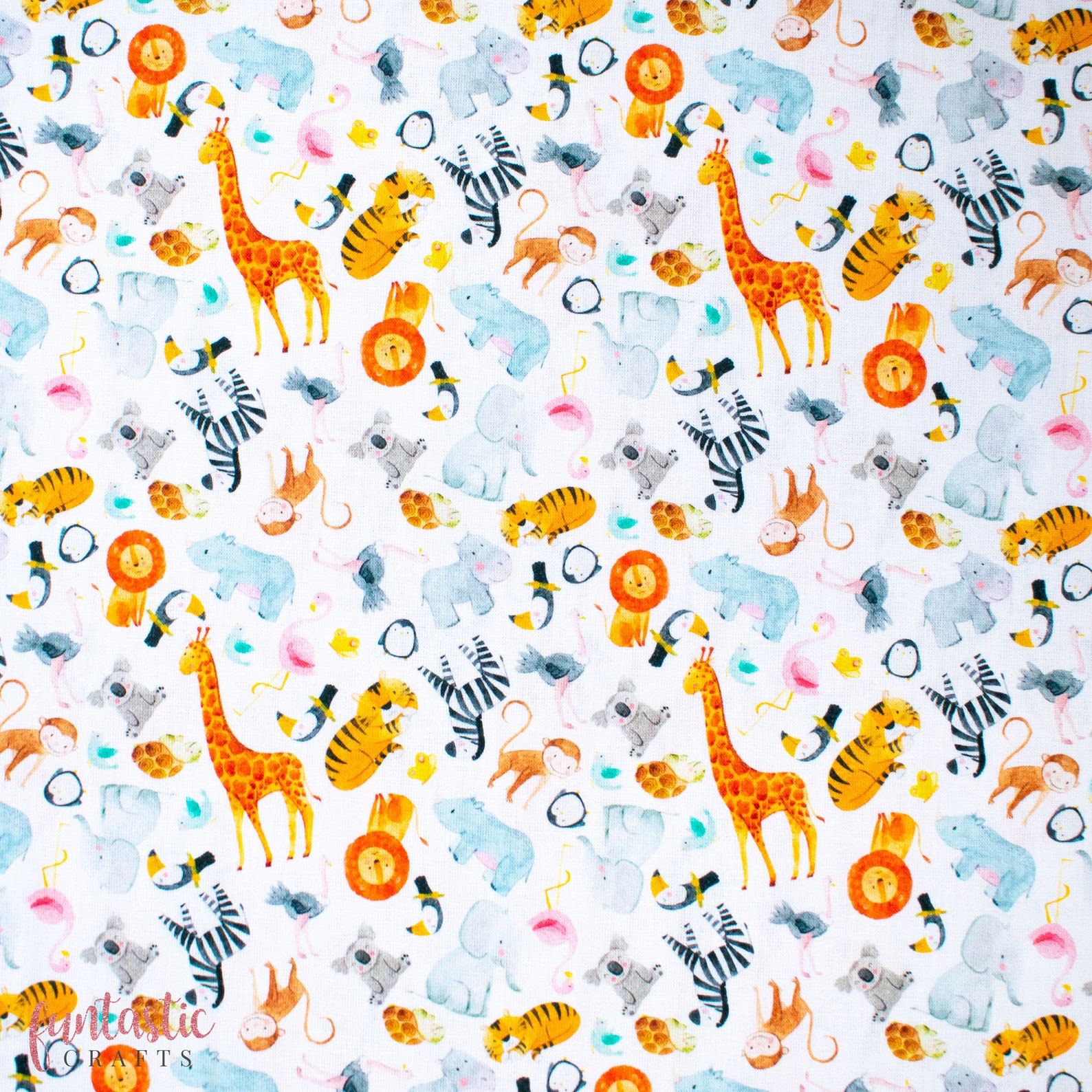 Zoo Safari Baby Animal Print 100% Cotton Fabric by the Metre - Quilting ...