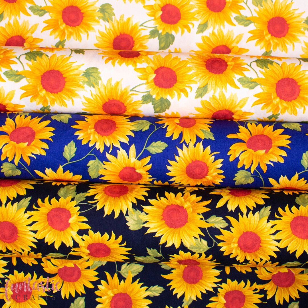 Sunflower Floral Cotton Fabric - 100% Cotton Crafting Material With ...