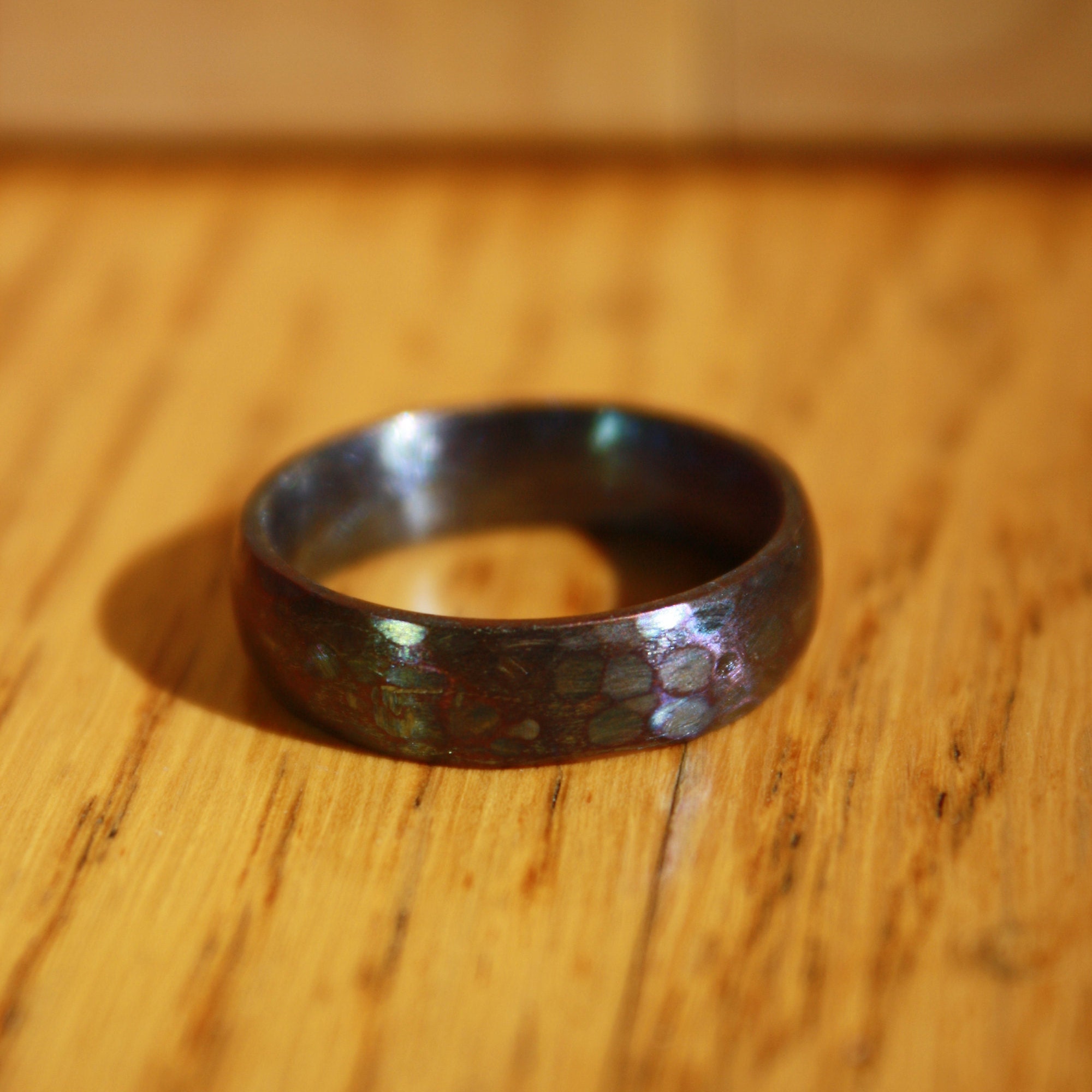 Oxidized Titanium Wedding Ring Hand Forged Hammered Ring - Etsy