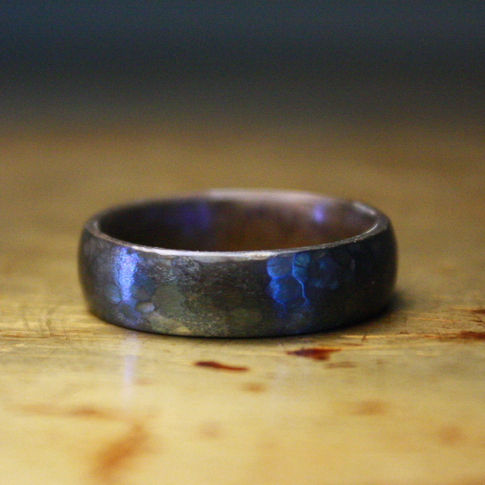 Oxidized Titanium Wedding Ring Hand Forged Hammered Ring - Etsy