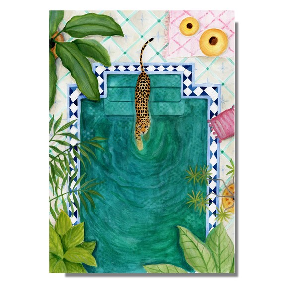 Leopard Swimming in Morocco Art Print / Leopard Wall Art / | Etsy
