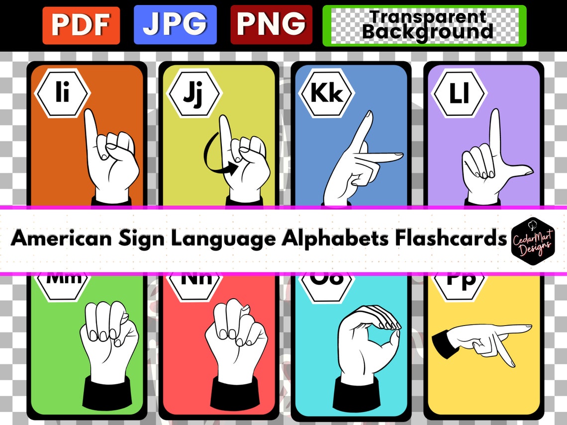 American Sign Language Alphabet Flash Cards Poster Chart Printable Pdf ...