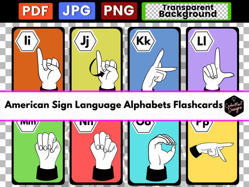 American Sign Language Alphabet Flash Cards Poster Chart Printable Pdf ...