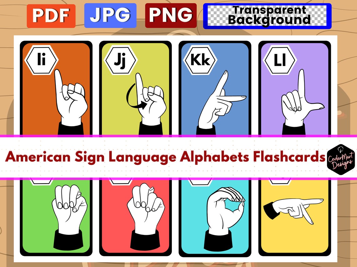 American Sign Language Alphabet Flash Cards Poster Chart Printable Pdf ...