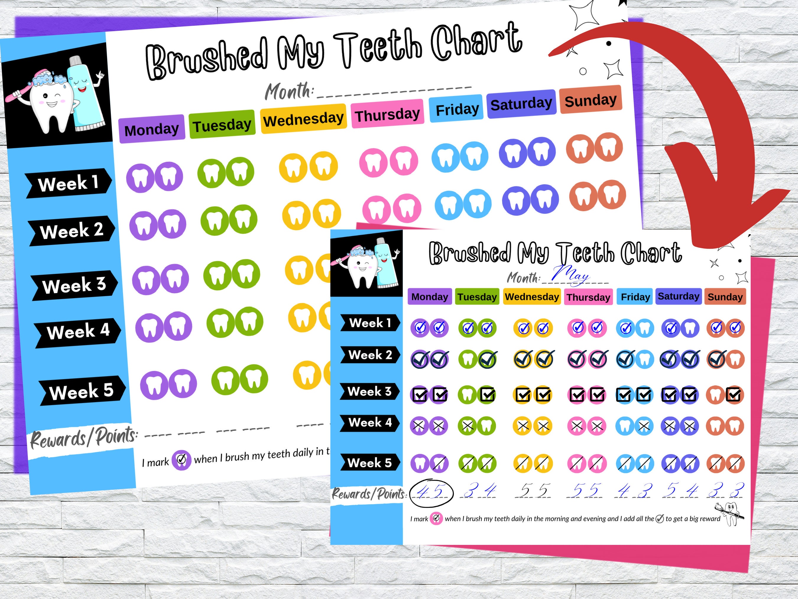 Teeth Brushing Chart Printable PDF,PNG,SVG for Toddlers, Preschoolers ...