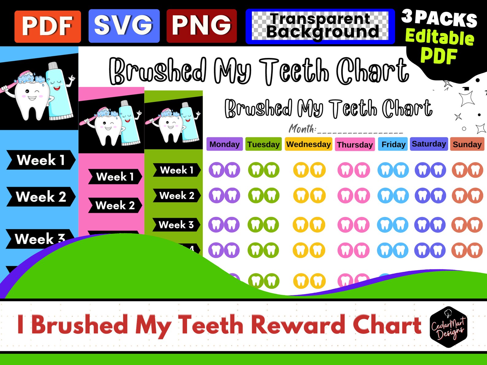 Teeth Brushing Chart Printable PDF,PNG,SVG for Toddlers, Preschoolers ...