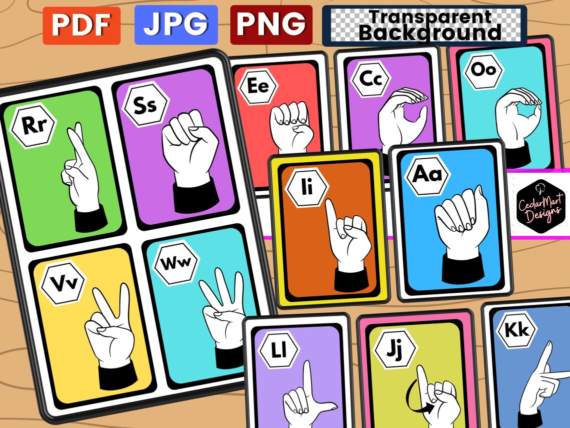 American Sign Language Alphabet Flash Cards Poster Chart Printable Pdf ...