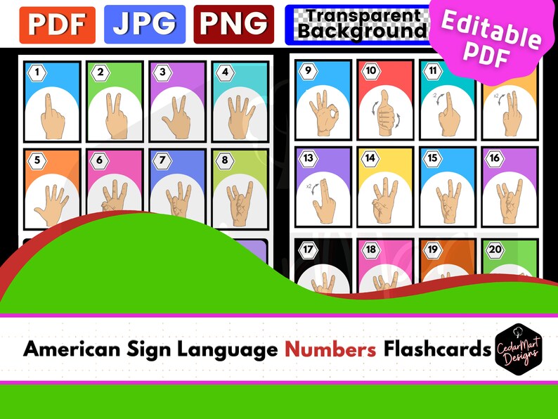American Sign Language ASL Numbers Flash Cards printable Poster Chart ...