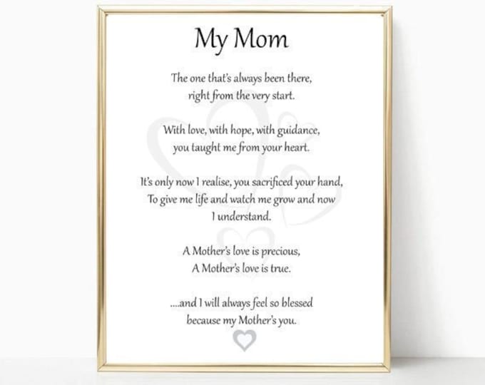 Mom Poem, Mom Gift,mothers Day Gift, Mom Print, Mother Poem, Mother ...