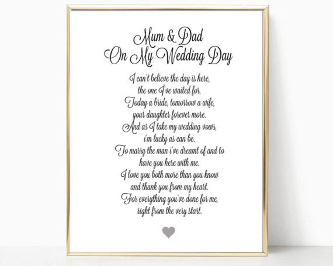 Parents of the Bride Printable Gift, Poem, Plaque, Word Art, Brides ...