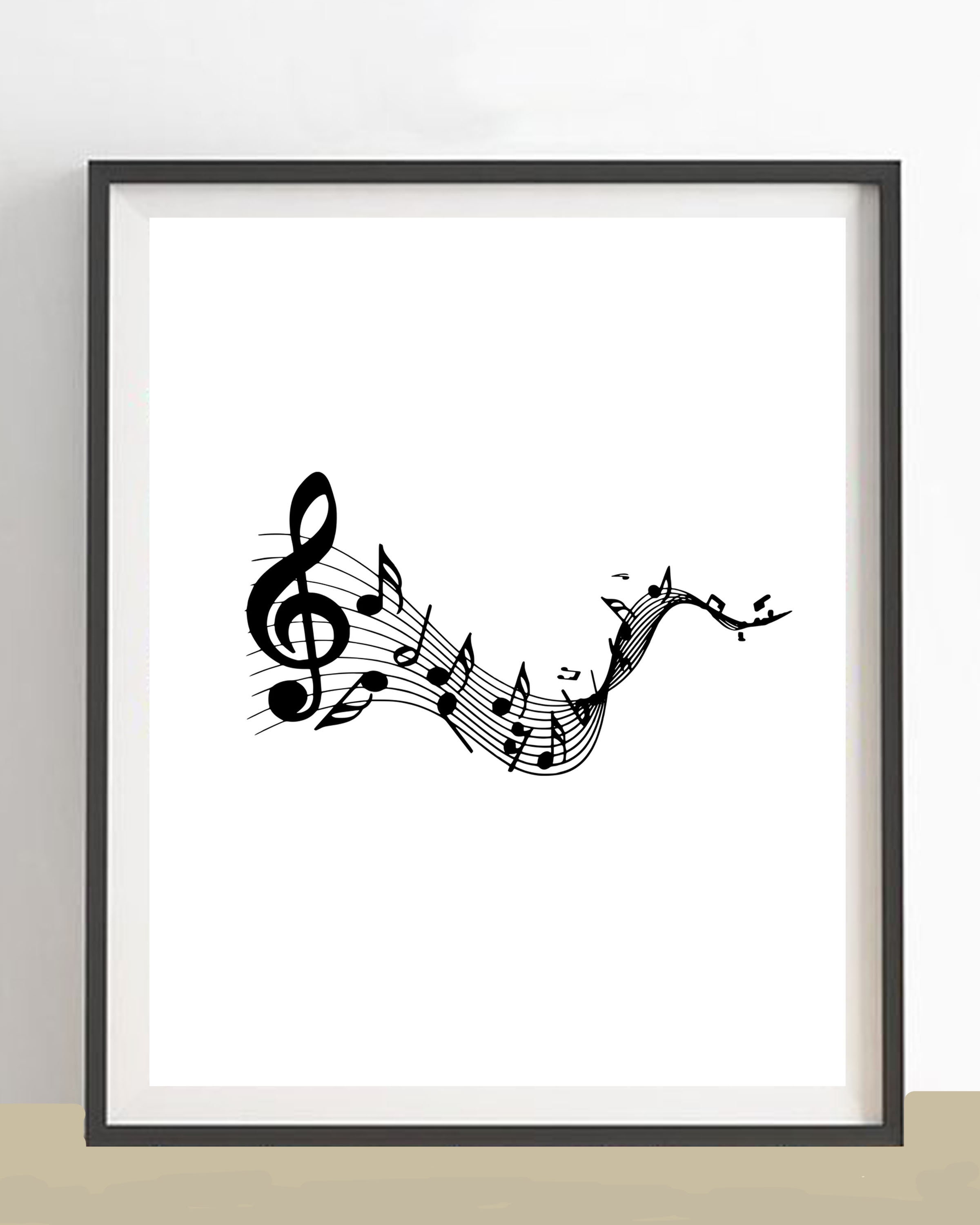 Musical Notes Art Print Black White Printable, Treble Clef. Musical ...