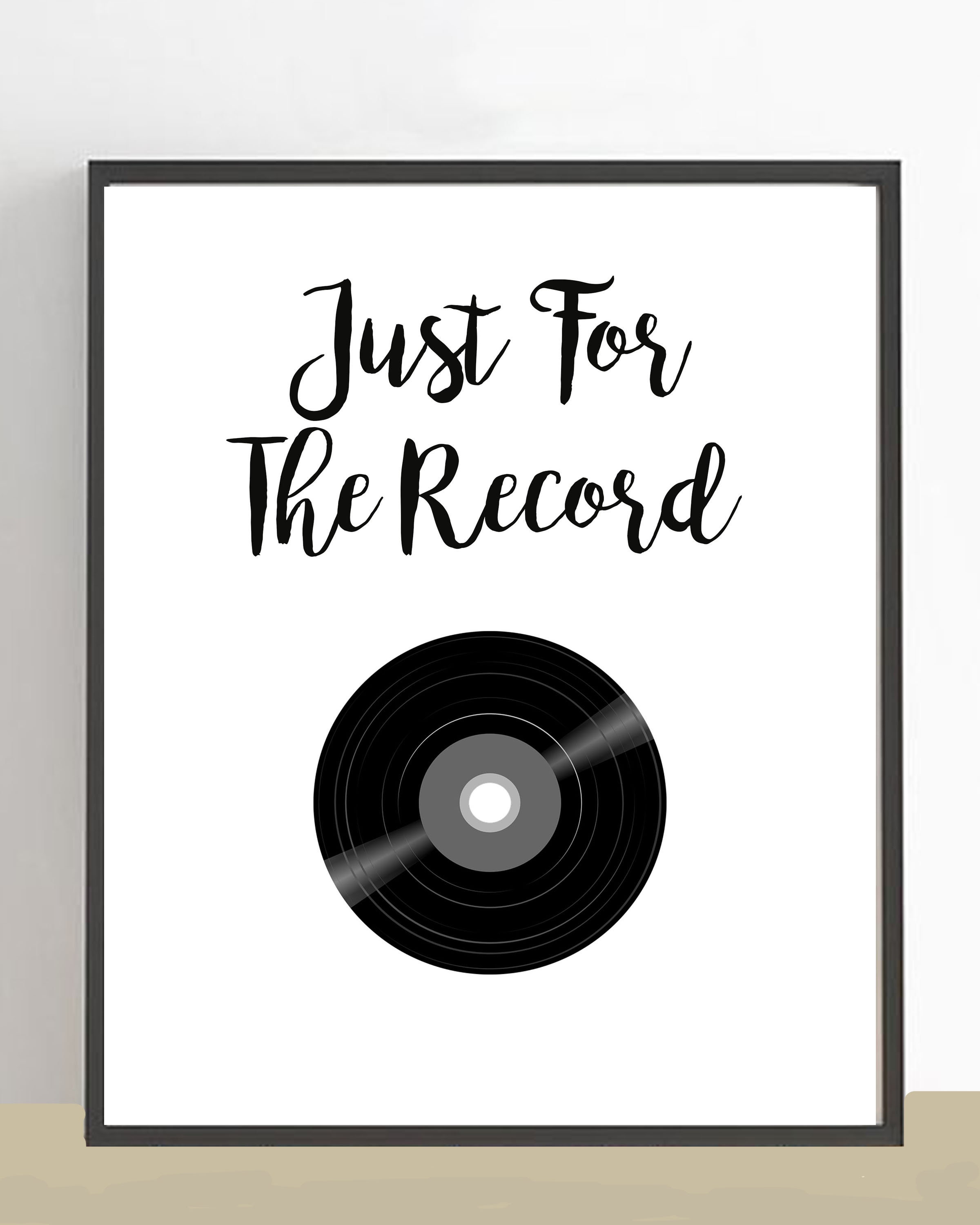 Just for the Record, Black and White Art Print, Typography, Retro Print ...