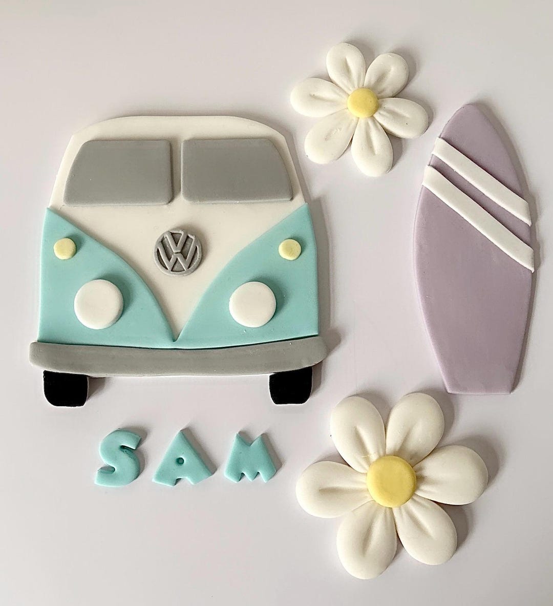 Edible Fondant Personalised Campervan Vw Surfboard & Daisies Retro Cake ...