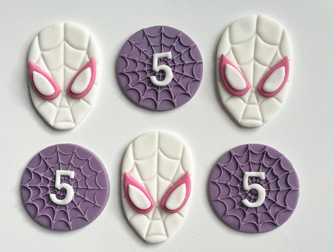 Handmade Edible Sugar Spider Woman Gwen Birthday Party Cupcake Toppers ...