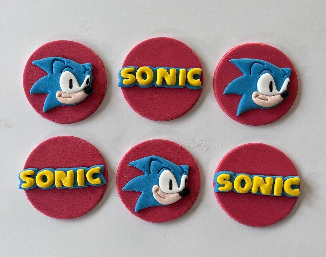 Set of Handmade Edible Sugar Sonic Hedgehog Birthday Party Cupcake ...