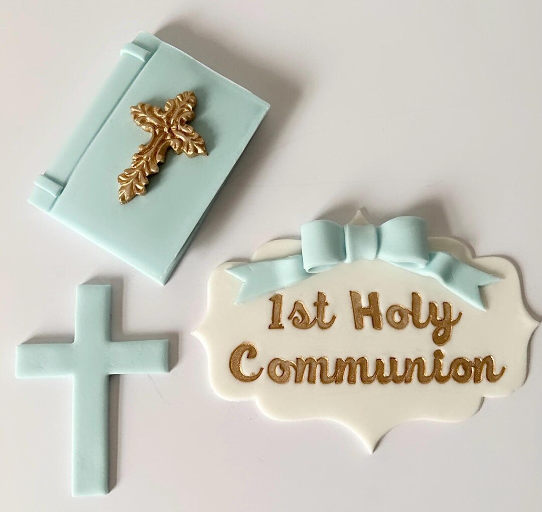 First Holy Communion Christening Cake Topper Set Cross, Bible Neutral ...
