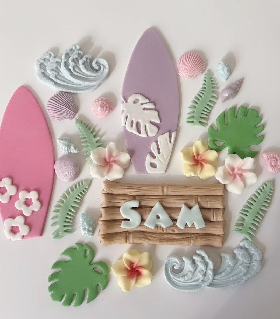 Edible Sugar Sea Beach Surf Themed Cake Topper Set, Shells, Surfboards ...