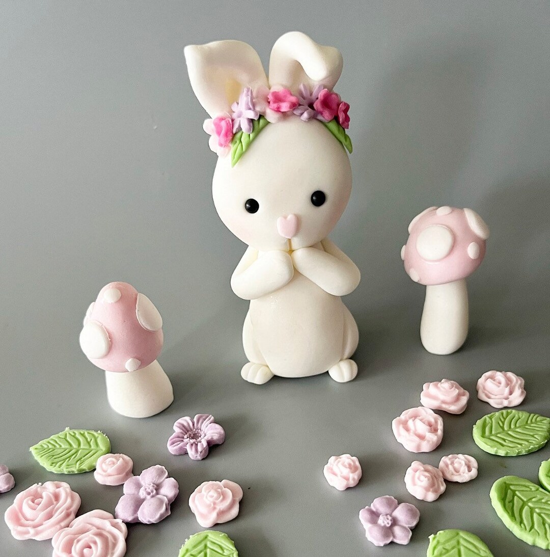Cute Woodland Bunny Fondant Cake Topper Decorations Birthday ...