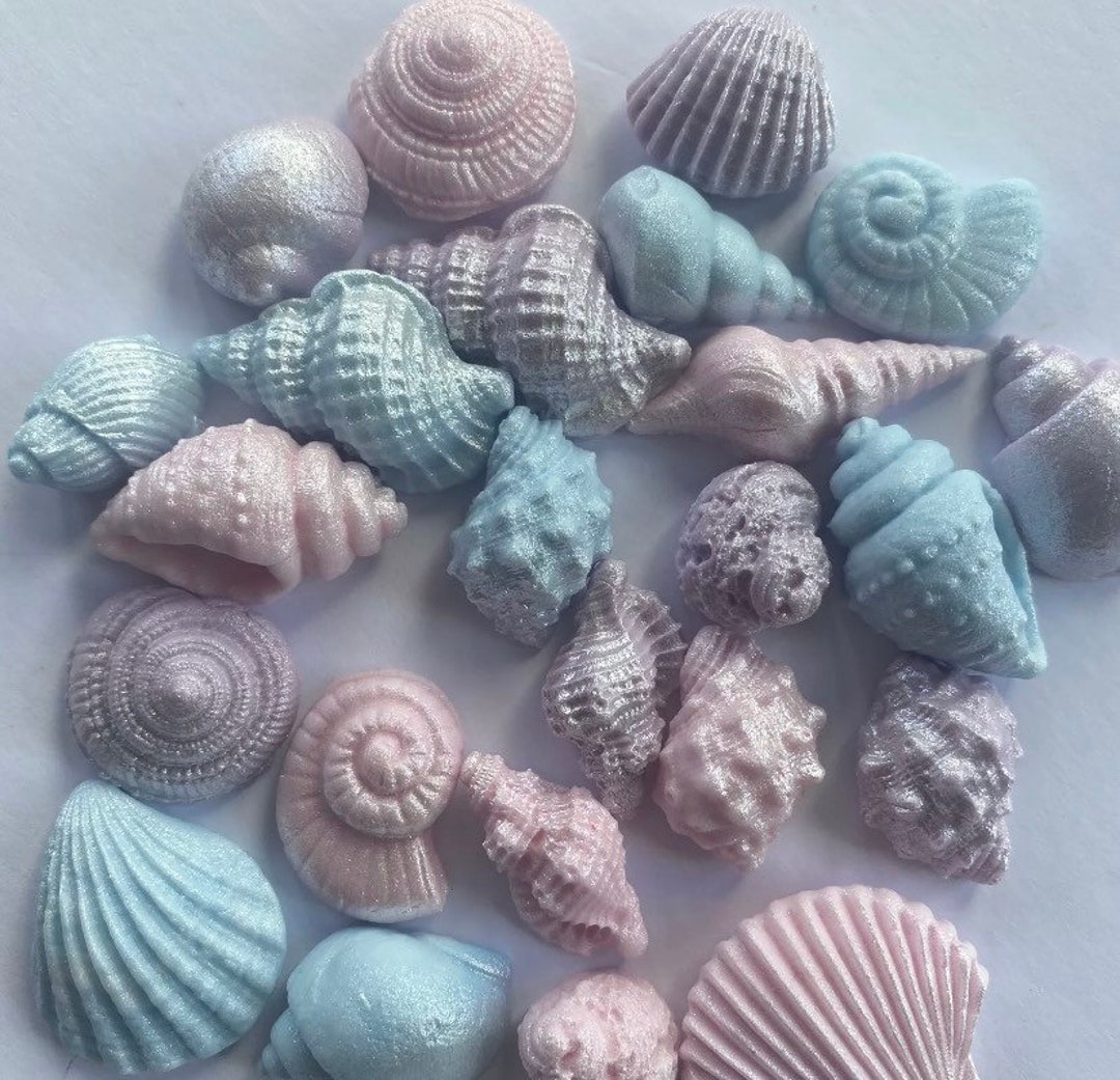 24 Edible Sugar Pastel Pink Lilac Blue Seashells Cake Toppers Cake ...