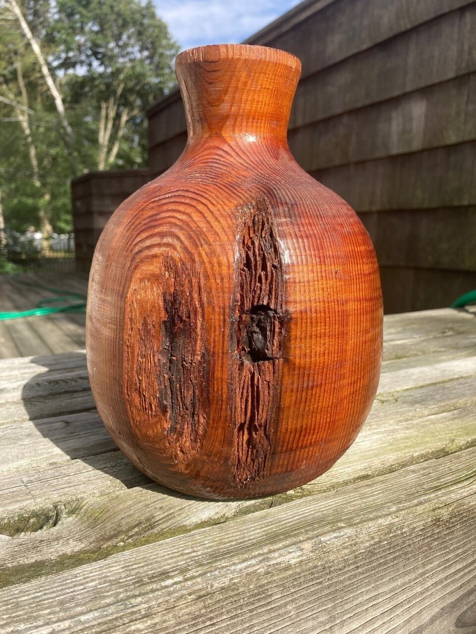 Large Vintage Burl Wood Vase - Etsy