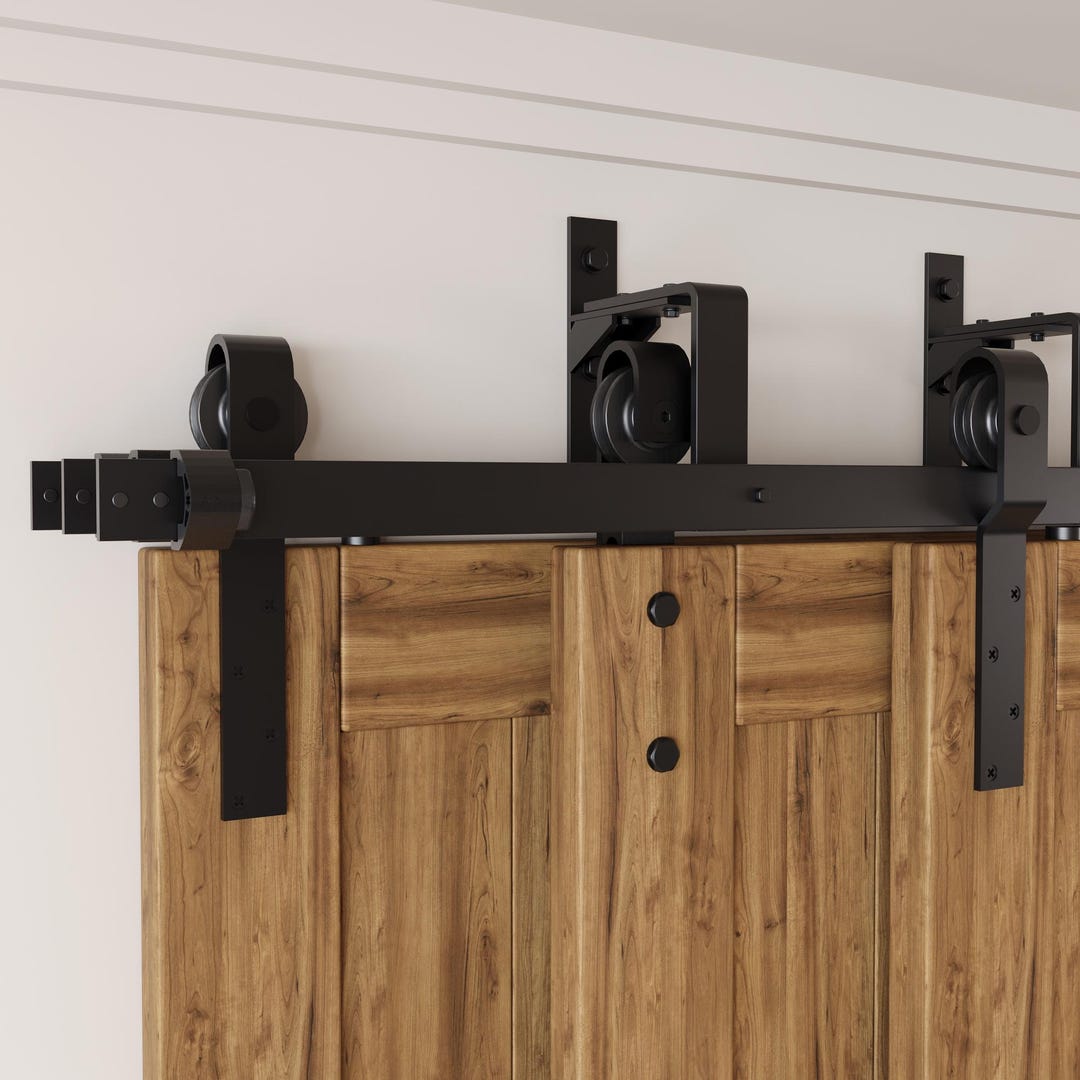 Black Rustic Triple Track Bypass Sliding Barn Door Hardware Kit ...