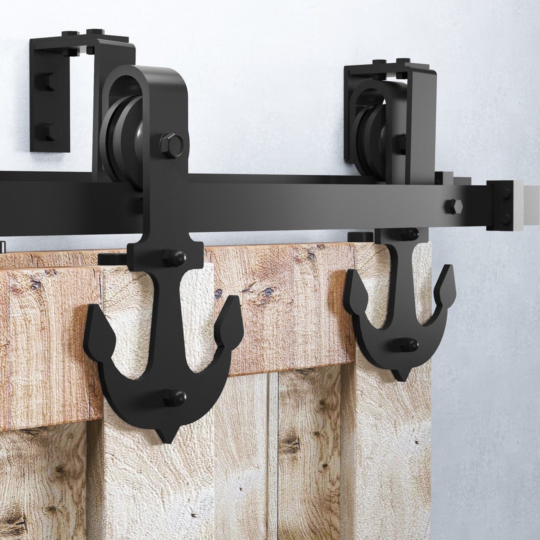 Homacer Black Rustic Double Track U-shape Bypass Sliding Barn Door ...