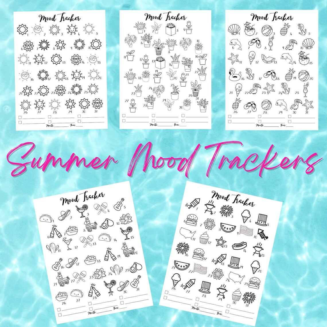 Summer Mood Tracker Bundle Mood Tracker Journal Mood Tracker Digital ...