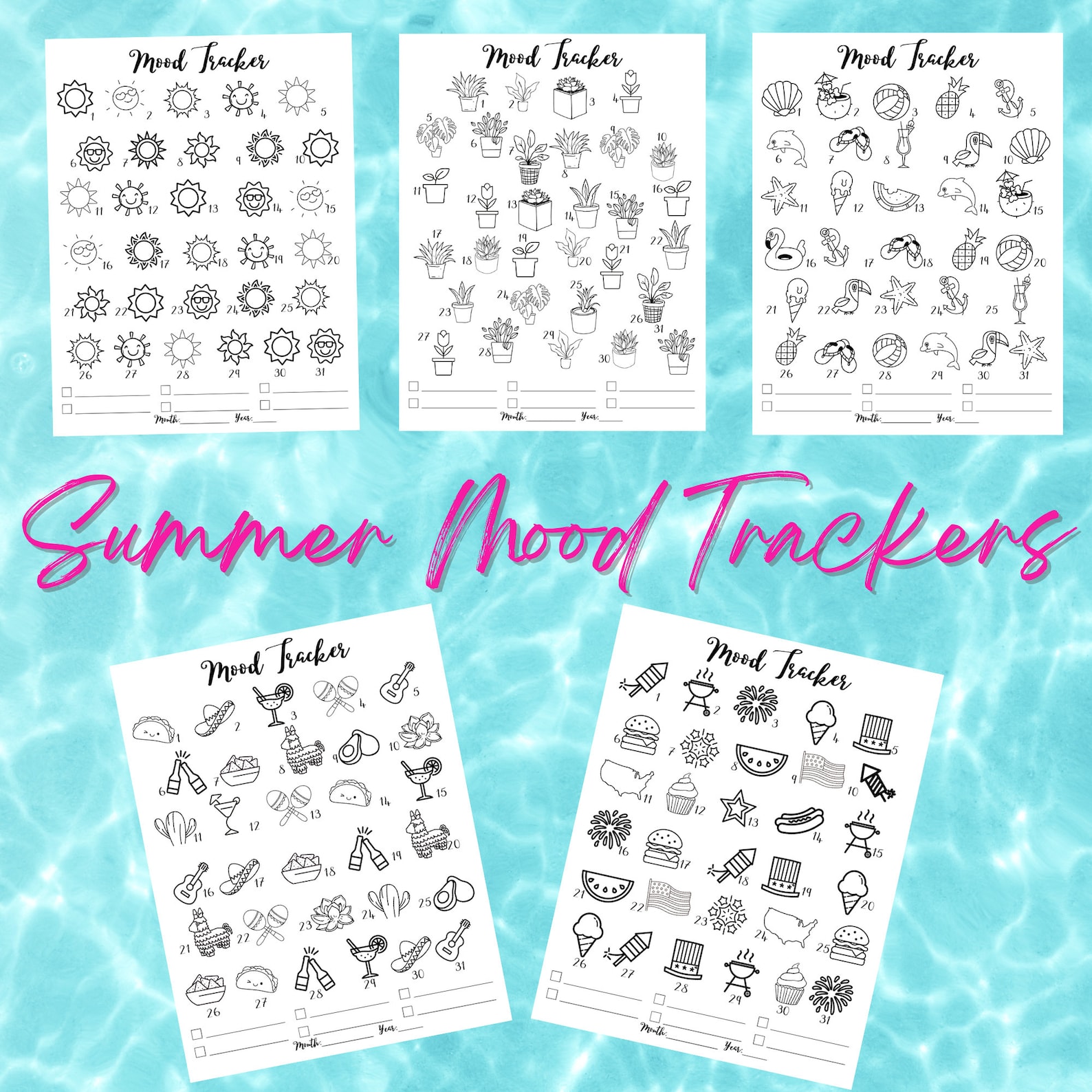 Summer Mood Tracker Bundle Mood Tracker Journal Mood Tracker Digital ...