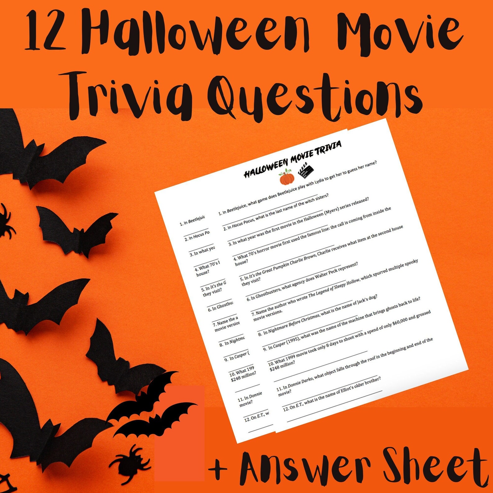 Halloween Trivia Questions Halloween Movie Trivia Sheet for Halloween ...