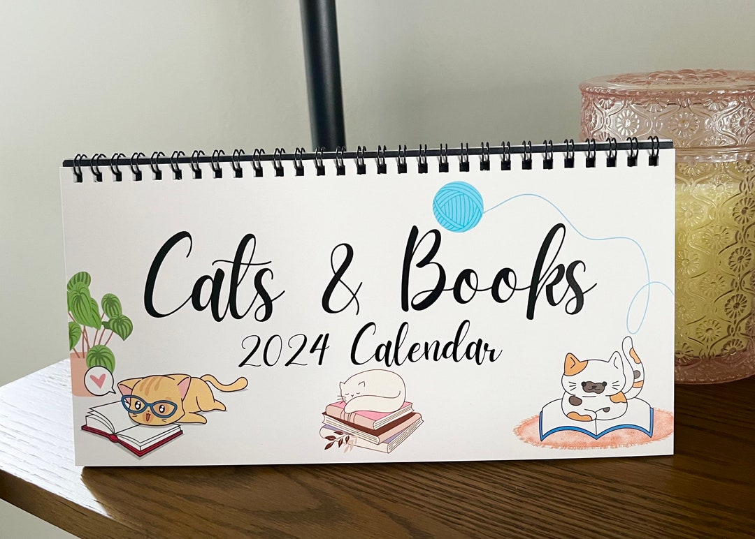 Cats & Books Cat Calendar 2024 Cat Desktop Calendar Cat Gifts Cat Gift ...