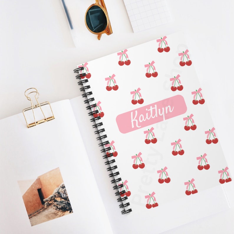 Personalized Coquette Notebook Coquette Bow Notebook Cherries Pattern ...
