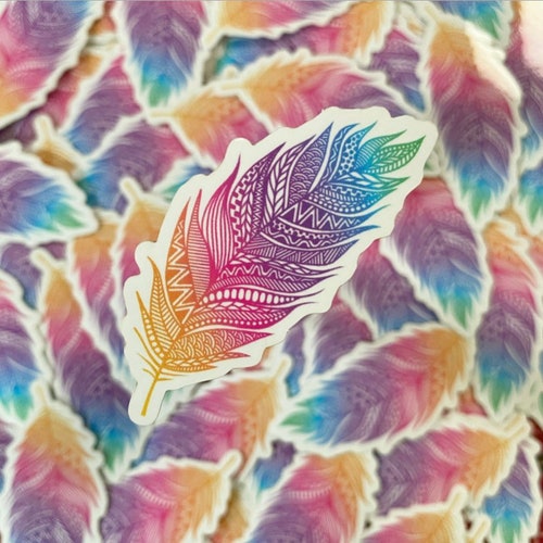 Colorful Feather Sticker - Etsy