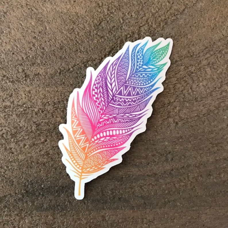 Colorful Feather Sticker | Etsy