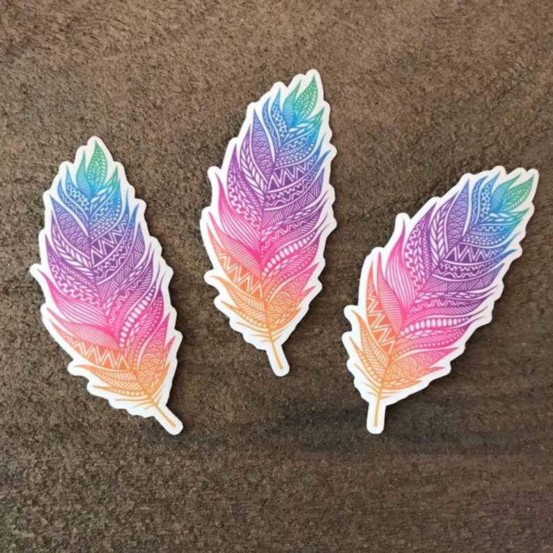 Colorful Feather Sticker | Etsy