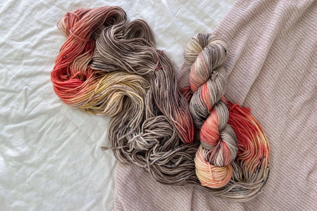 HAND DYED YARN Stick Season Superwash Merino Wool, Gray Peach Yellow ...