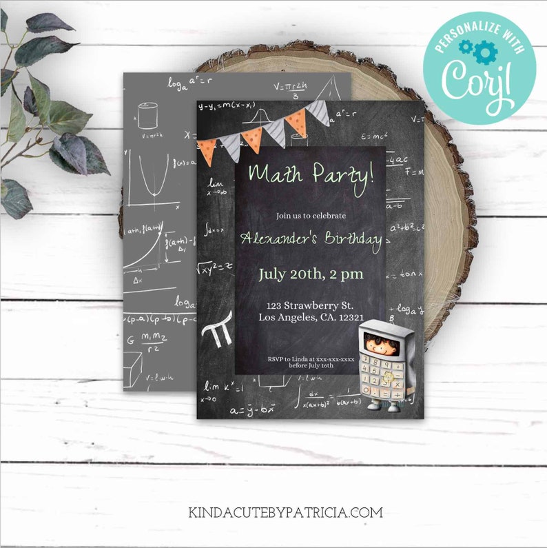 Math Formulas and Equations Birthday Invitation Editable Mathematics ...