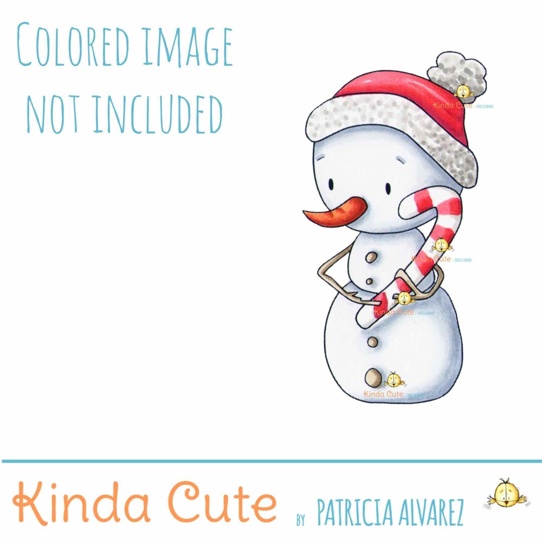 Snowman Digital Stamp – Candy Cane, Winter Digi Stamp (black/white) - Etsy